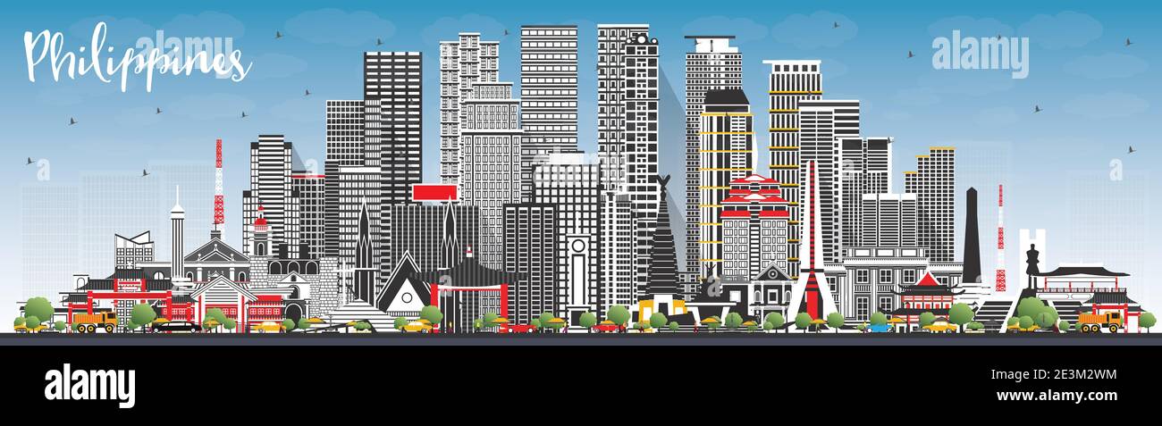Philippines City Skyline with Gray Buildings and Blue Sky. Vector ...