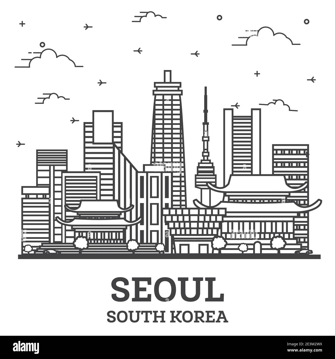 Outline Seoul South Korea City Skyline with Modern Buildings Isolated ...