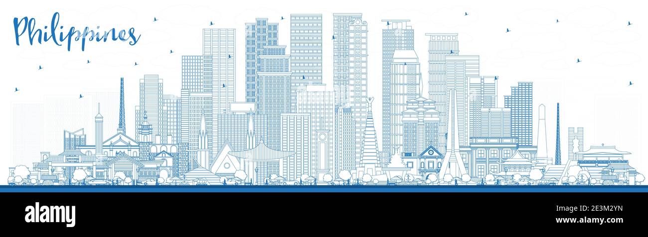 Outline Philippines City Skyline with Blue Buildings. Vector ...