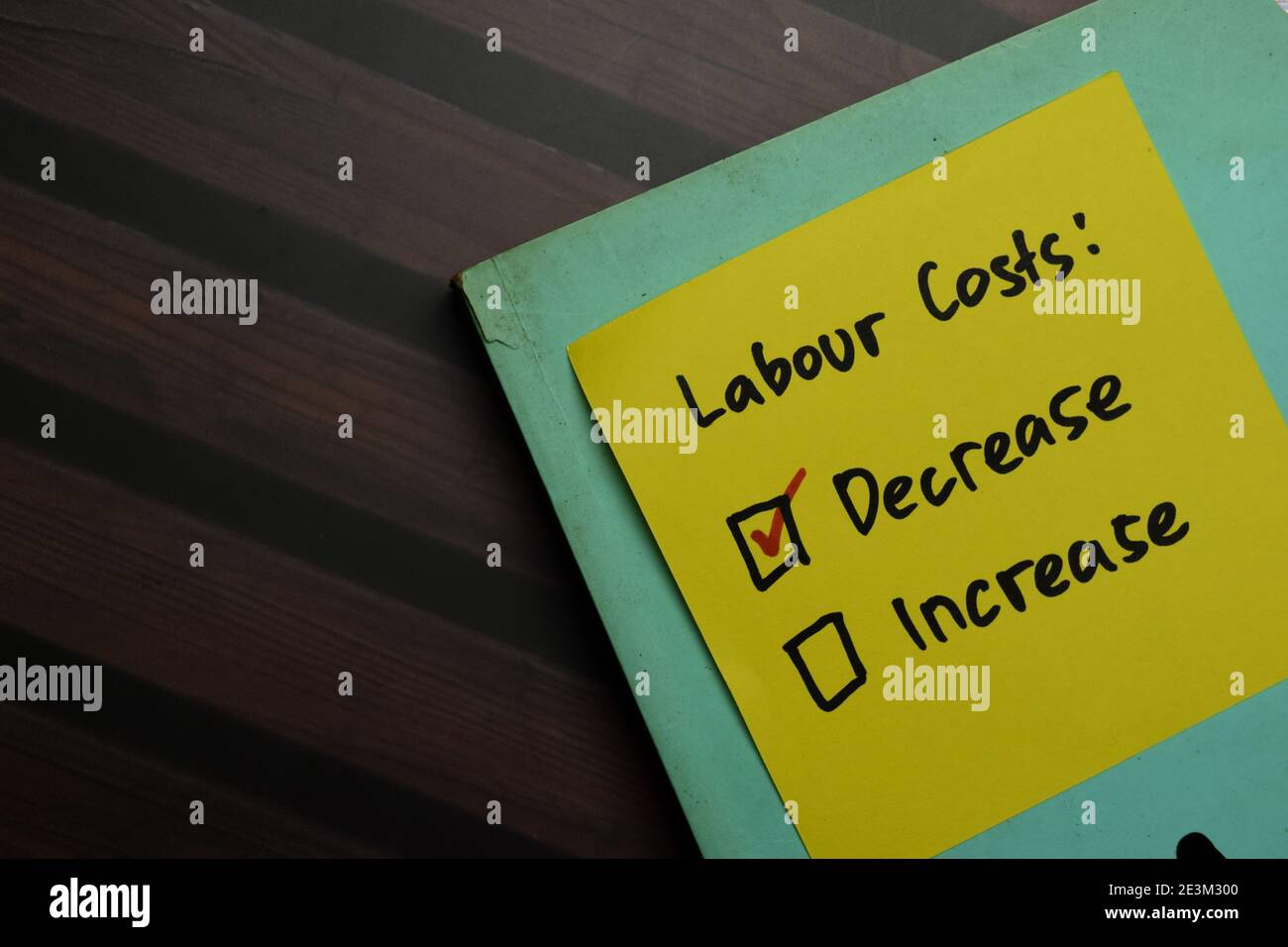 Labour Costs write on sticky notes and supported by additional services ...