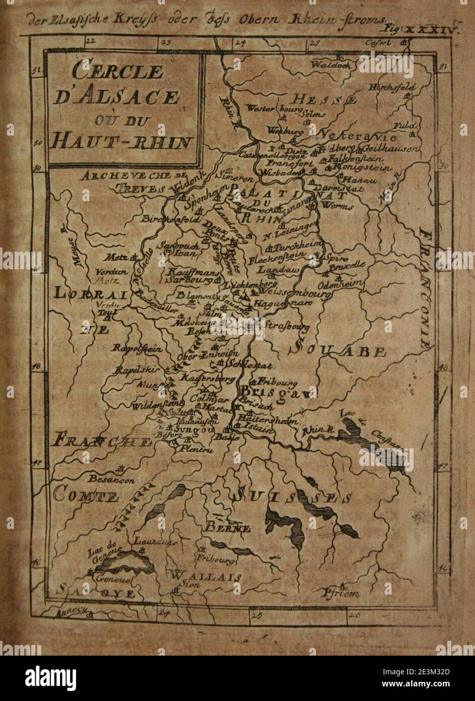 Map of Alsace and the upper Rhine, 1685 Stock Photo - Alamy