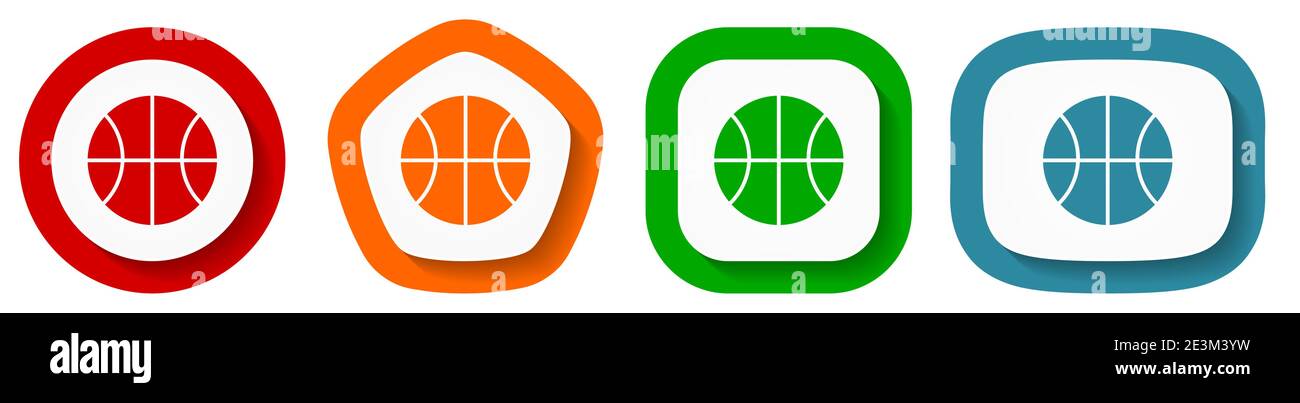 Ball vector icon set, flat design buttons on white background Stock ...