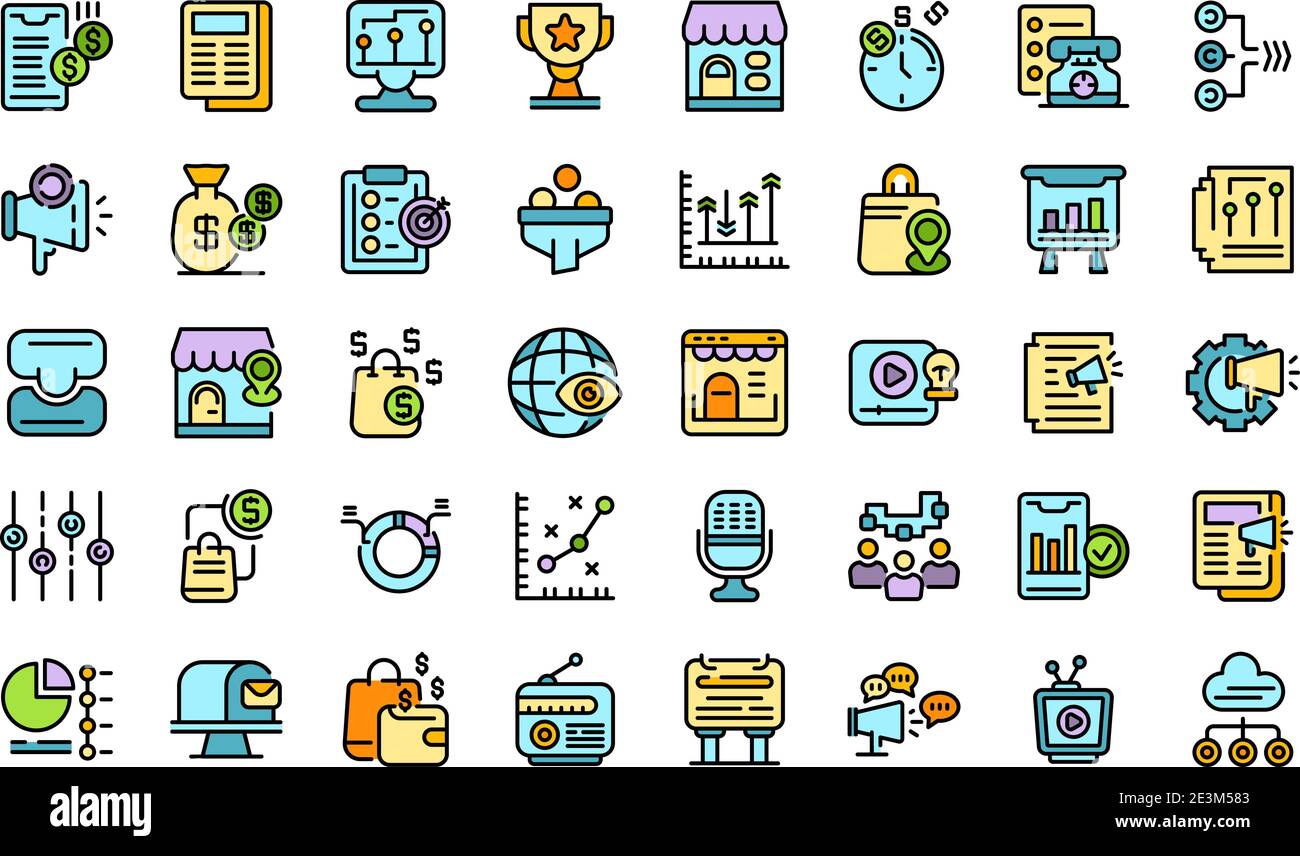 Marketing mix icons set. Outline set of marketing mix vector icons thin ...