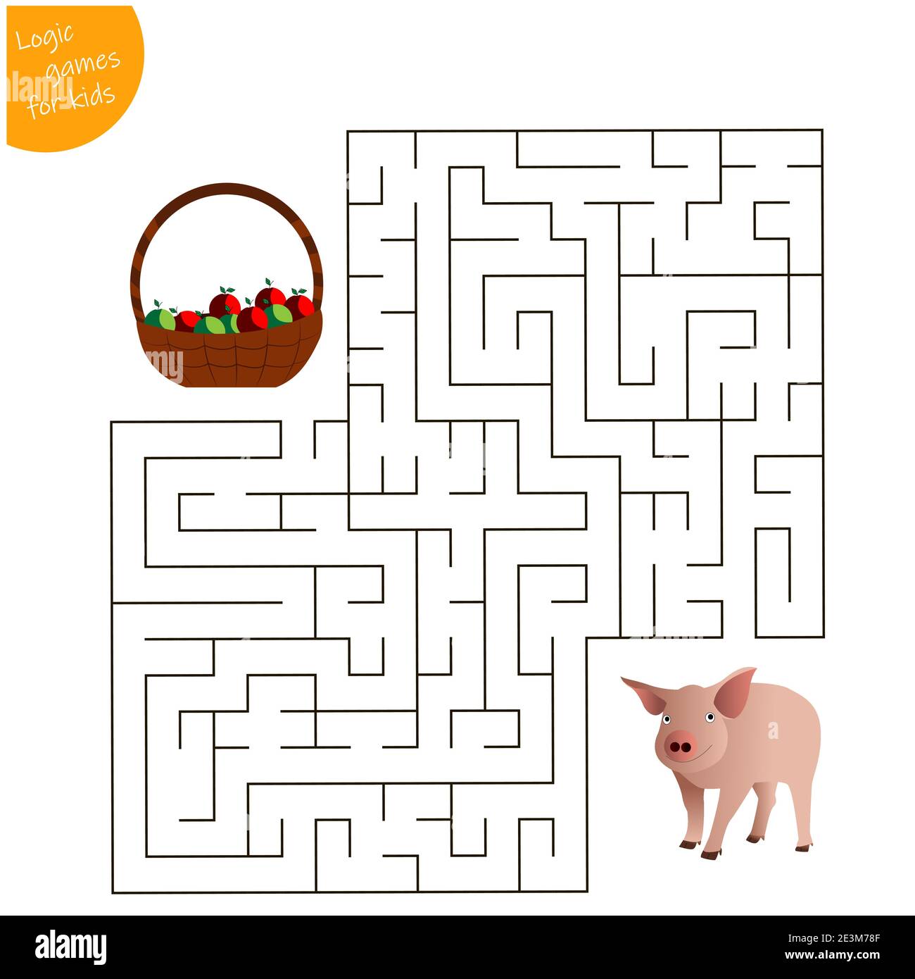 A game for children, a maze. Help the pig to get to the basket of ...