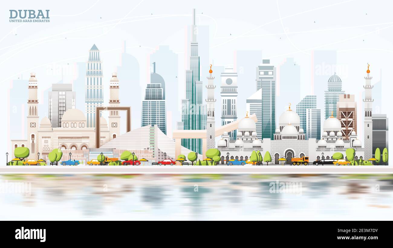 Dubai United Arab Emirates (UAE) City Skyline with Colored Buildings ...