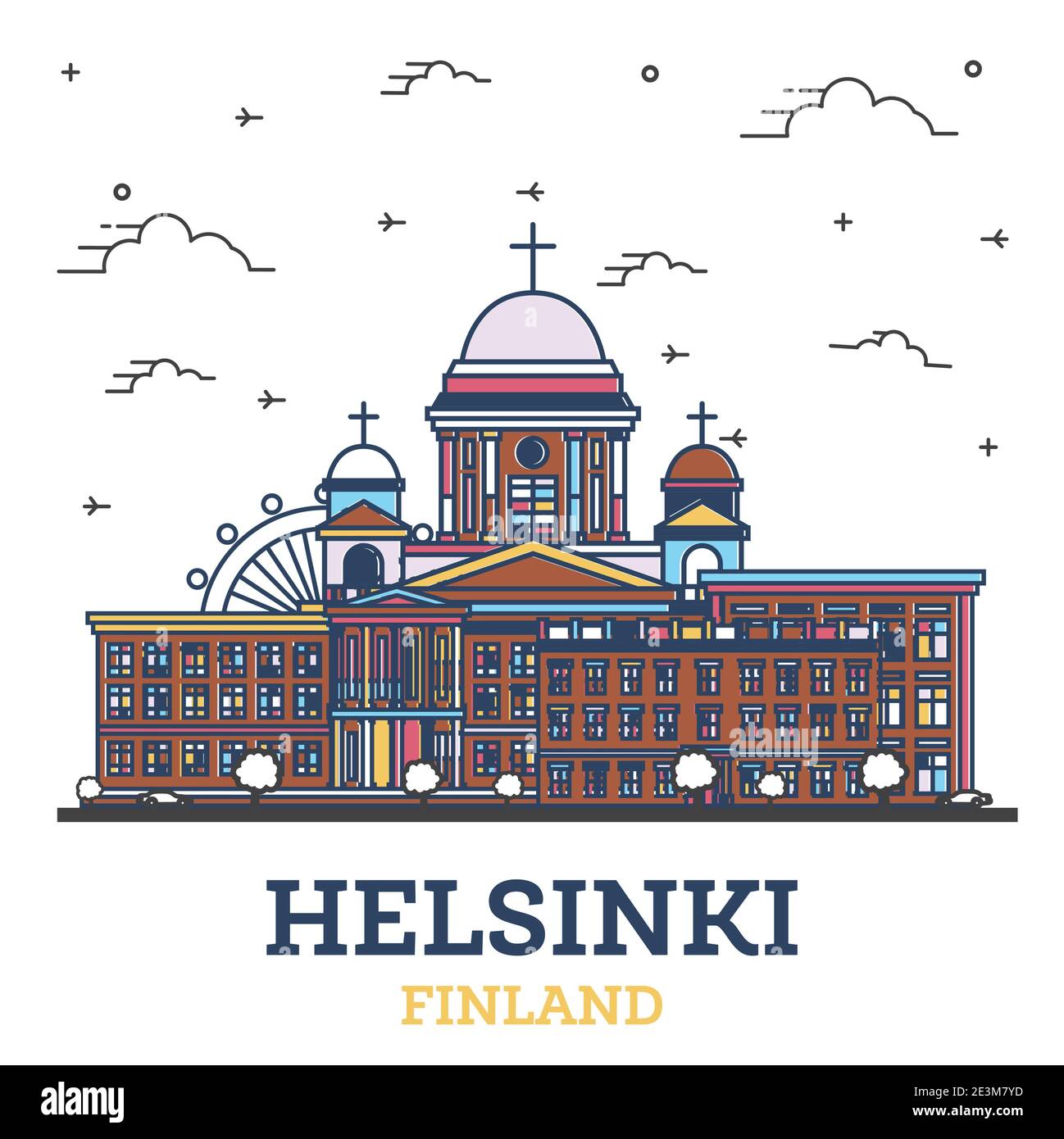 Outline Helsinki Finland City Skyline with Colored Historic Buildings ...