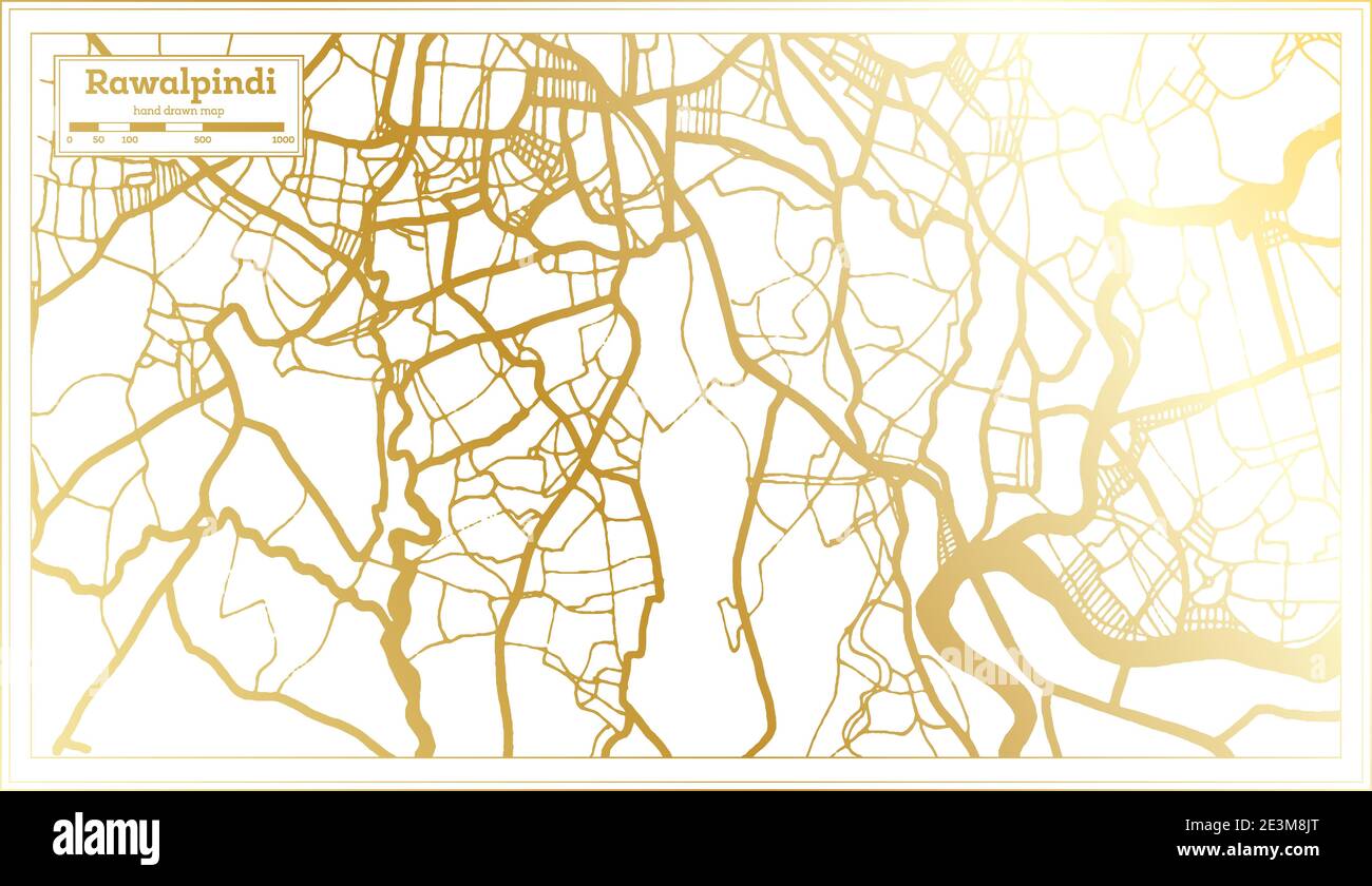 Rawalpindi Pakistan City Map in Retro Style in Golden Color. Outline ...