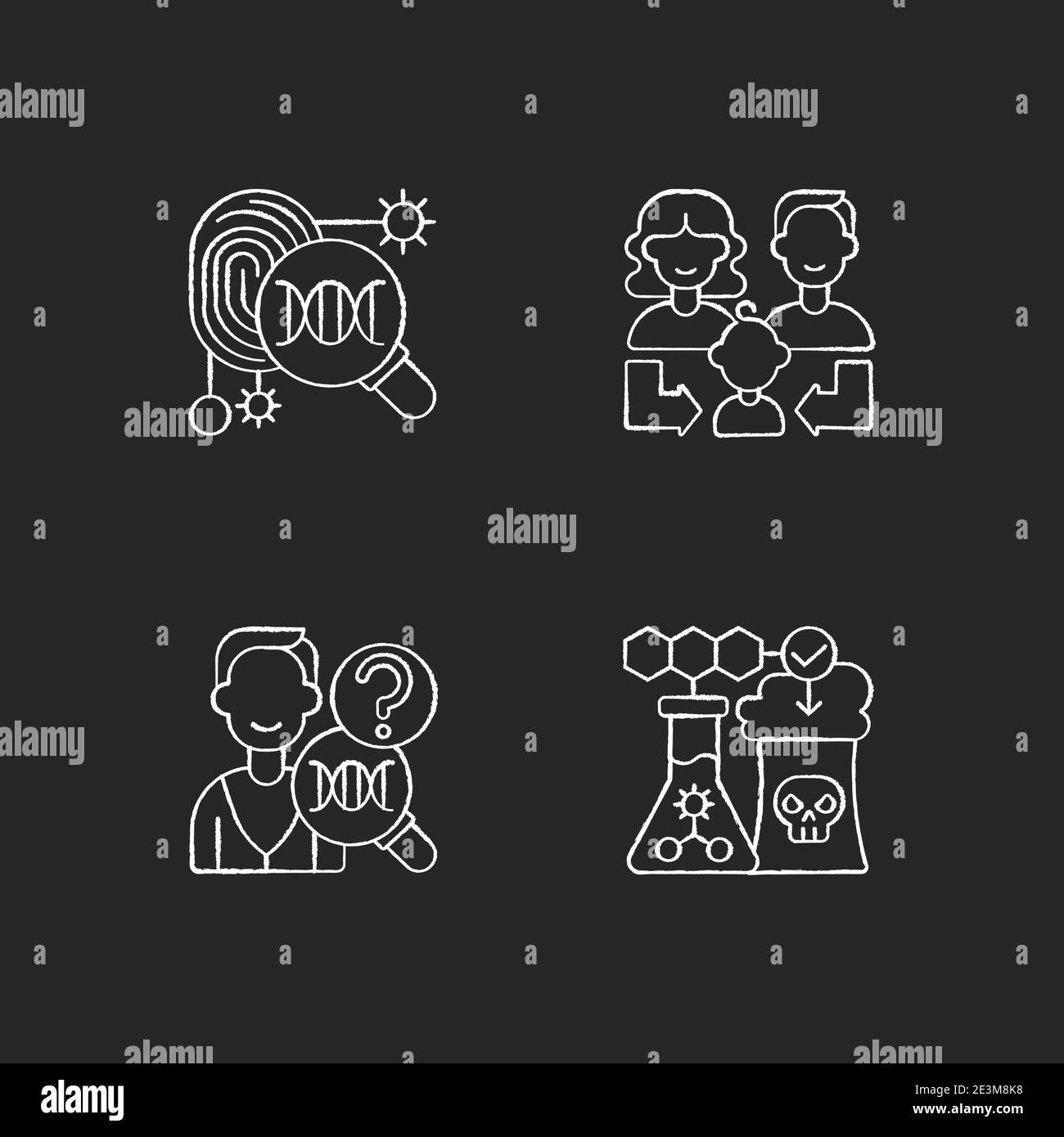 Human reproduction chalk white icons set on black background Stock ...