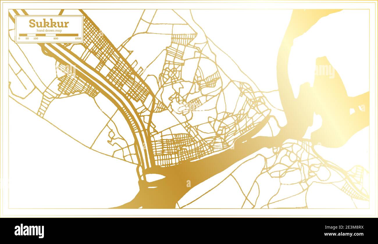 Sukkur Pakistan City Map in Retro Style in Golden Color. Outline Map ...