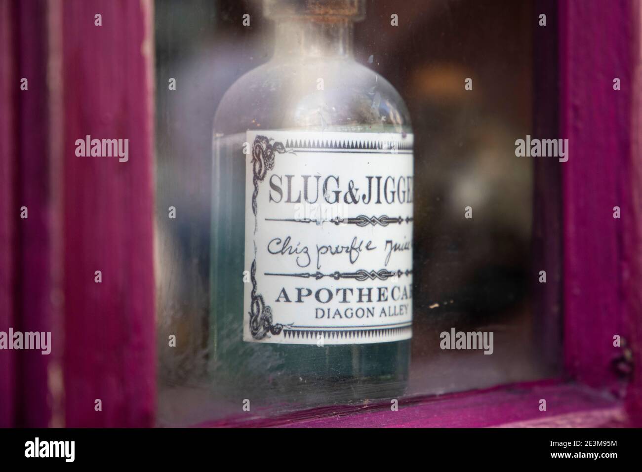 Orlando, FL. A bottle on display in the Apothecary window, Diagon Alley ...