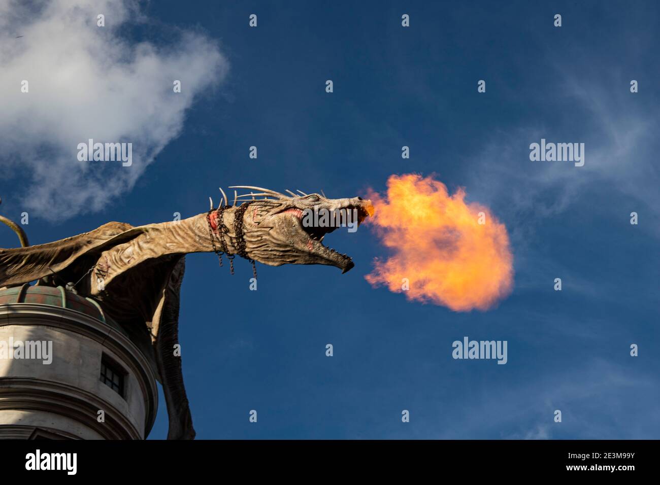 Orlando, FL. Dragon spits fire, Escape from Gringotts Bank ride ...