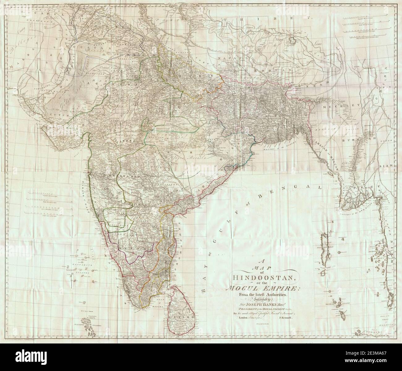 Map of Hindoostan, 1788, by Rennell Stock Photo - Alamy