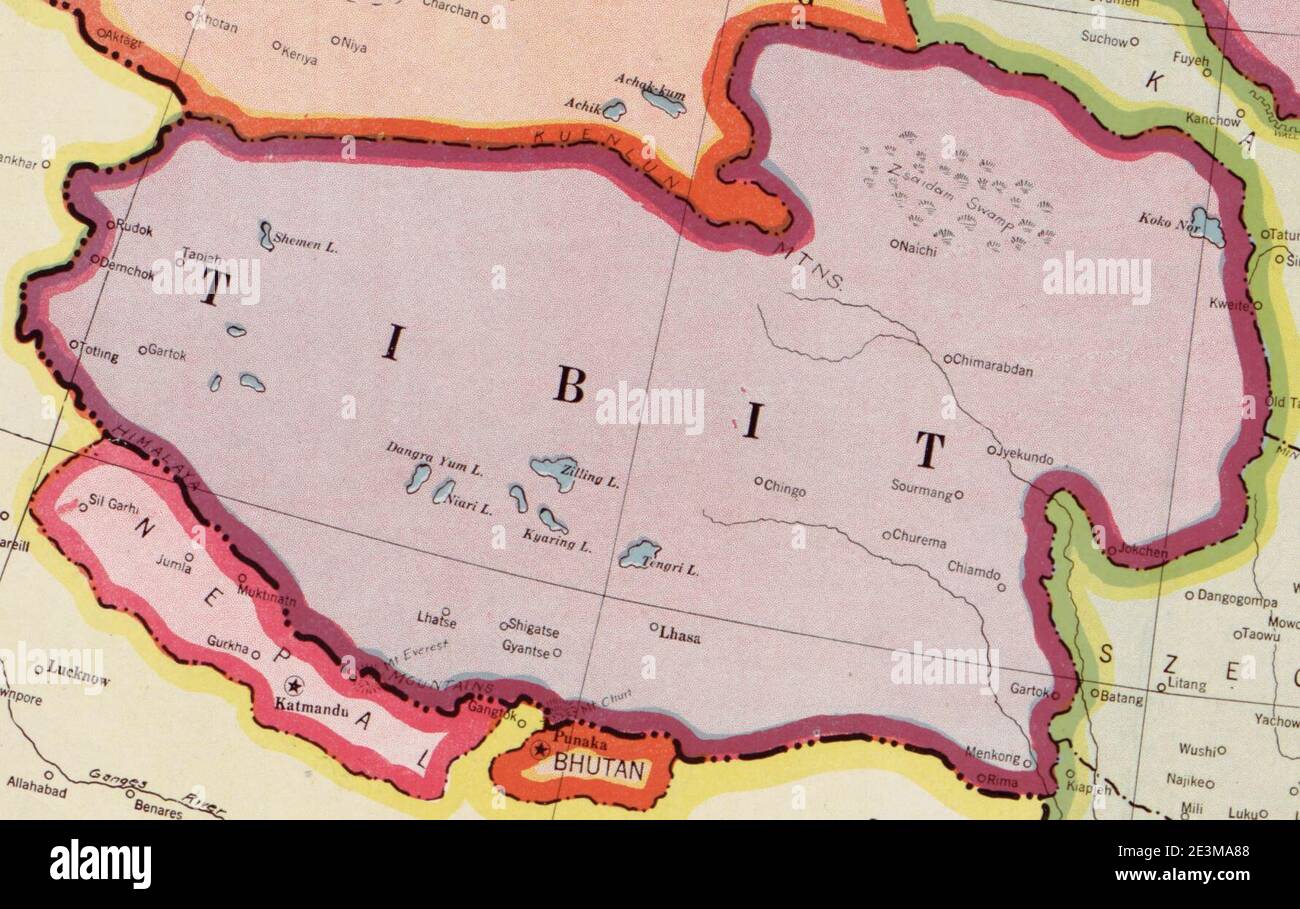Map of Tibet in 1932 (cropped Stock Photo - Alamy