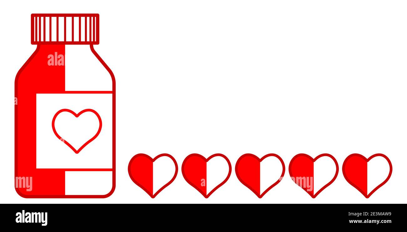 Flat illustration of the medical bottle and cardiac pills in the shape ...