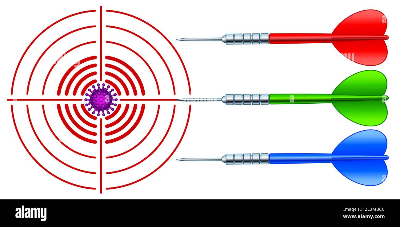 Concept illustration of the coronavirus target and dart arrow set ...