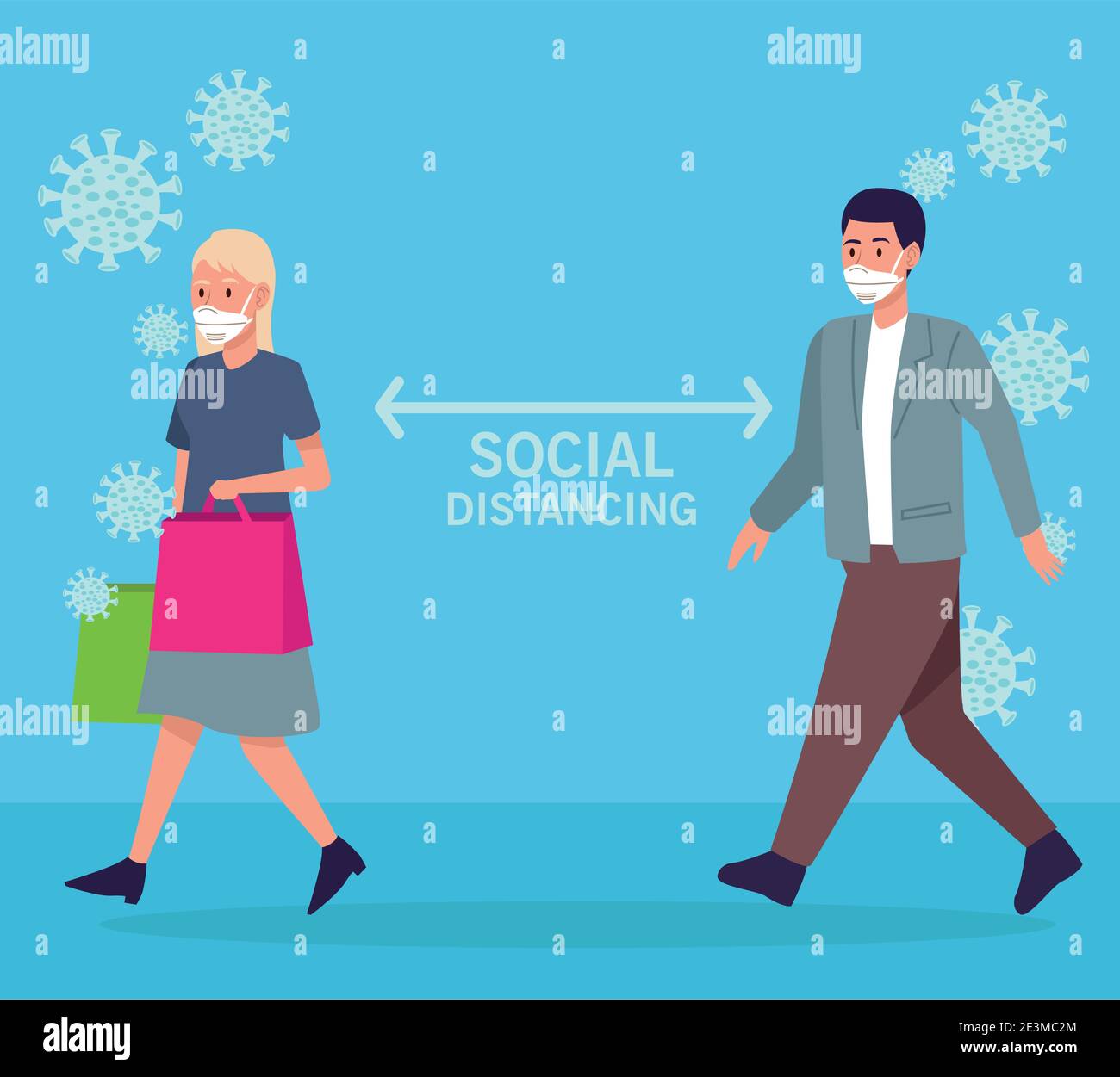 social distancing for covid19 prevention campaign with couple wearing ...