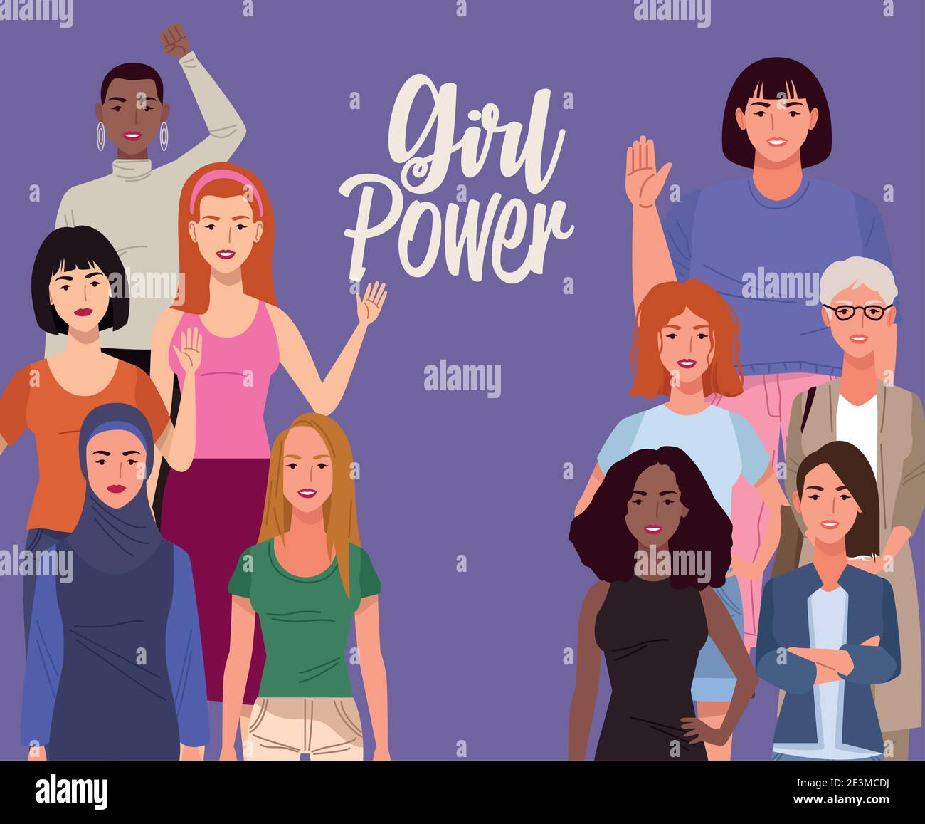 group of beautiful women with girl power lettering vector illustration ...