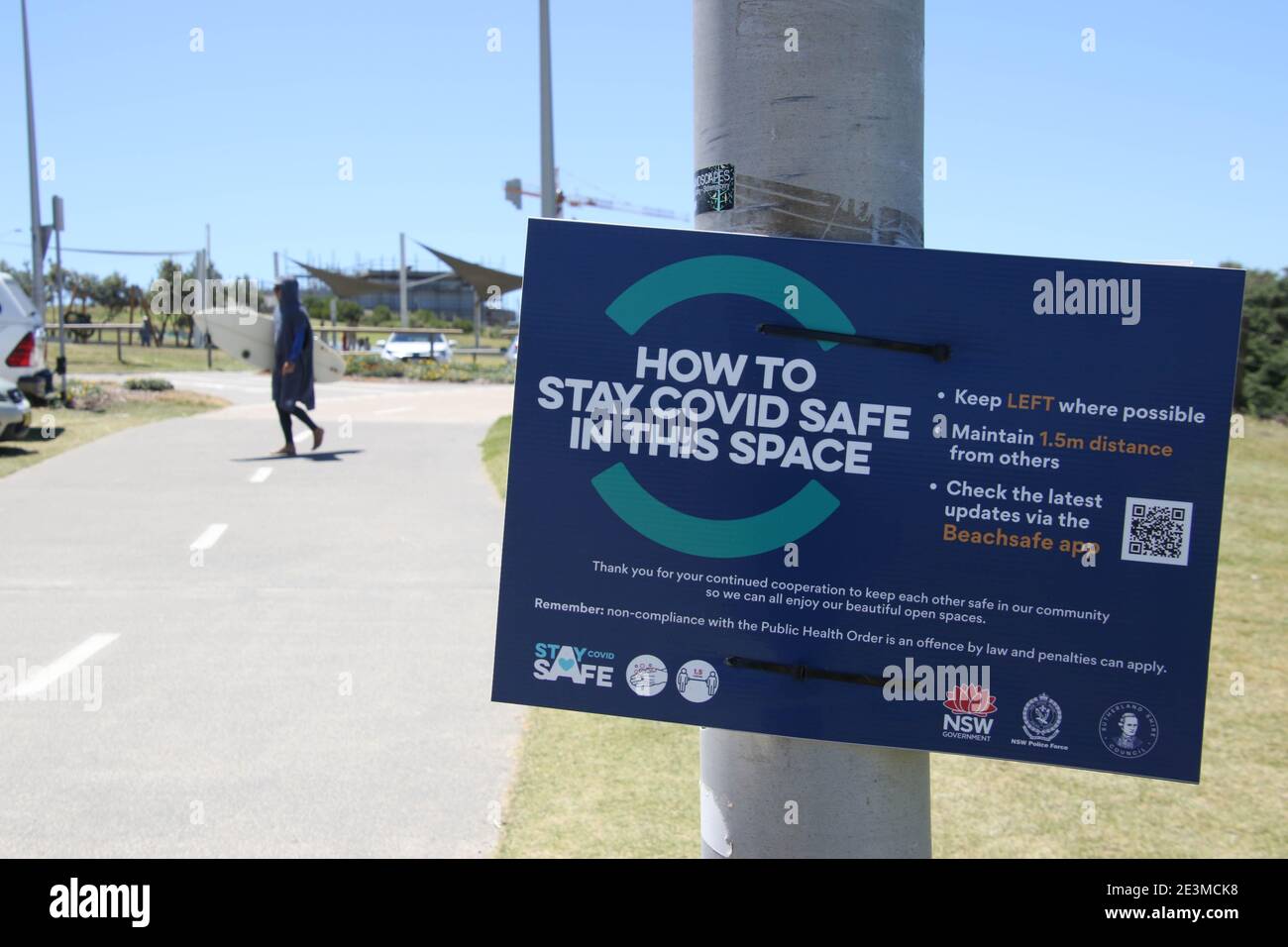 ‘How to stay covid safe in this space’ sign in Cronulla, Sydney, NSW ...