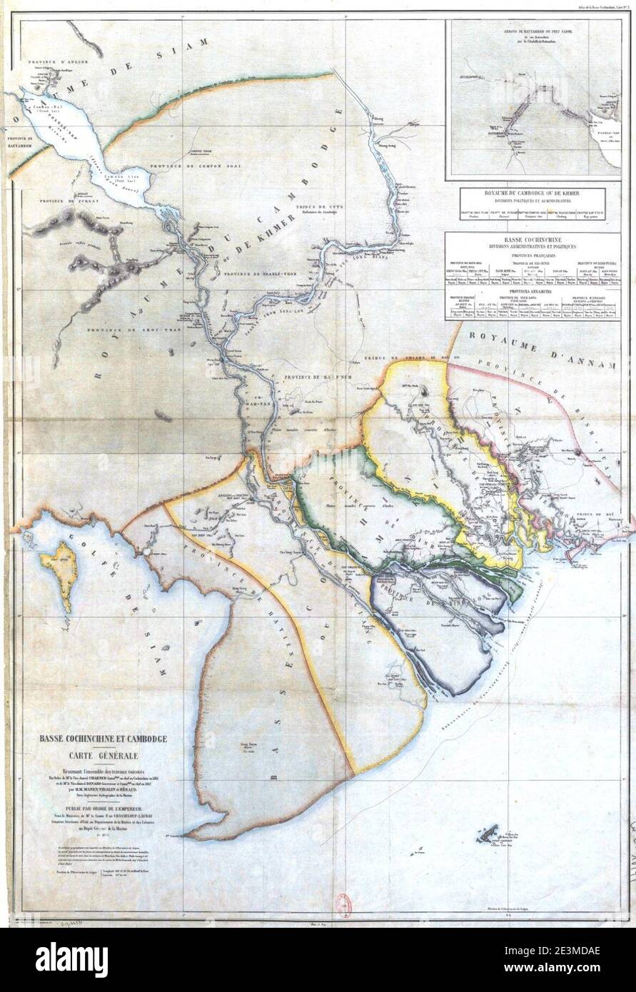 Map of lower Cochinchina and Cambodia 1863 contrast adjusted Stock ...