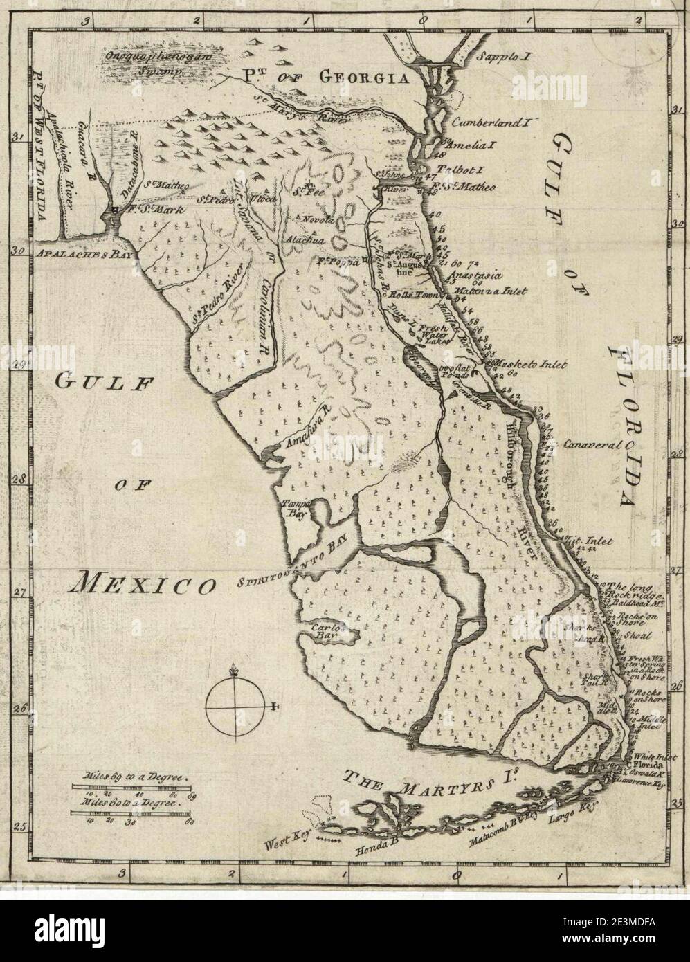 Map of Florida by John de Solís (1764 Stock Photo - Alamy