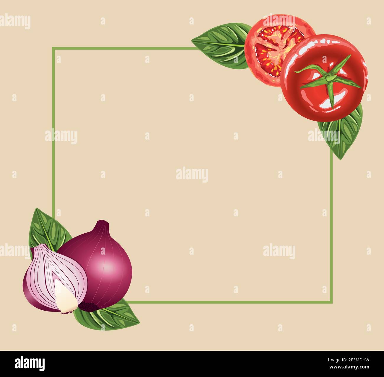 vegetarian healthy food frame with tomatoes and onions vector ...