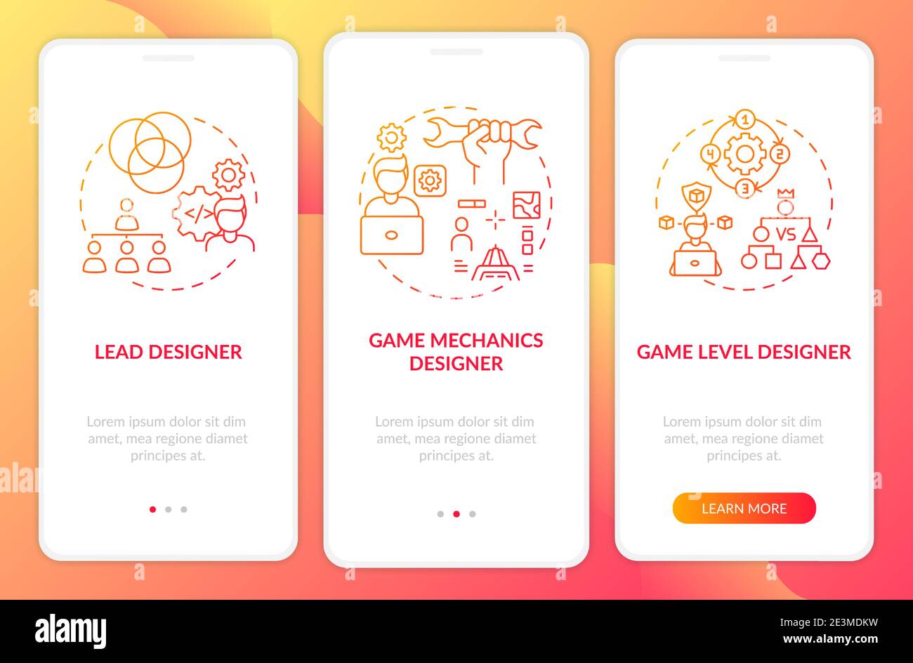 Game designers types onboarding mobile app page screen with concepts ...