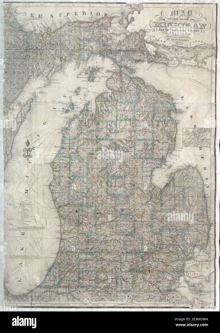 Map of the State of Michigan and the Surrounding Country Stock Photo ...
