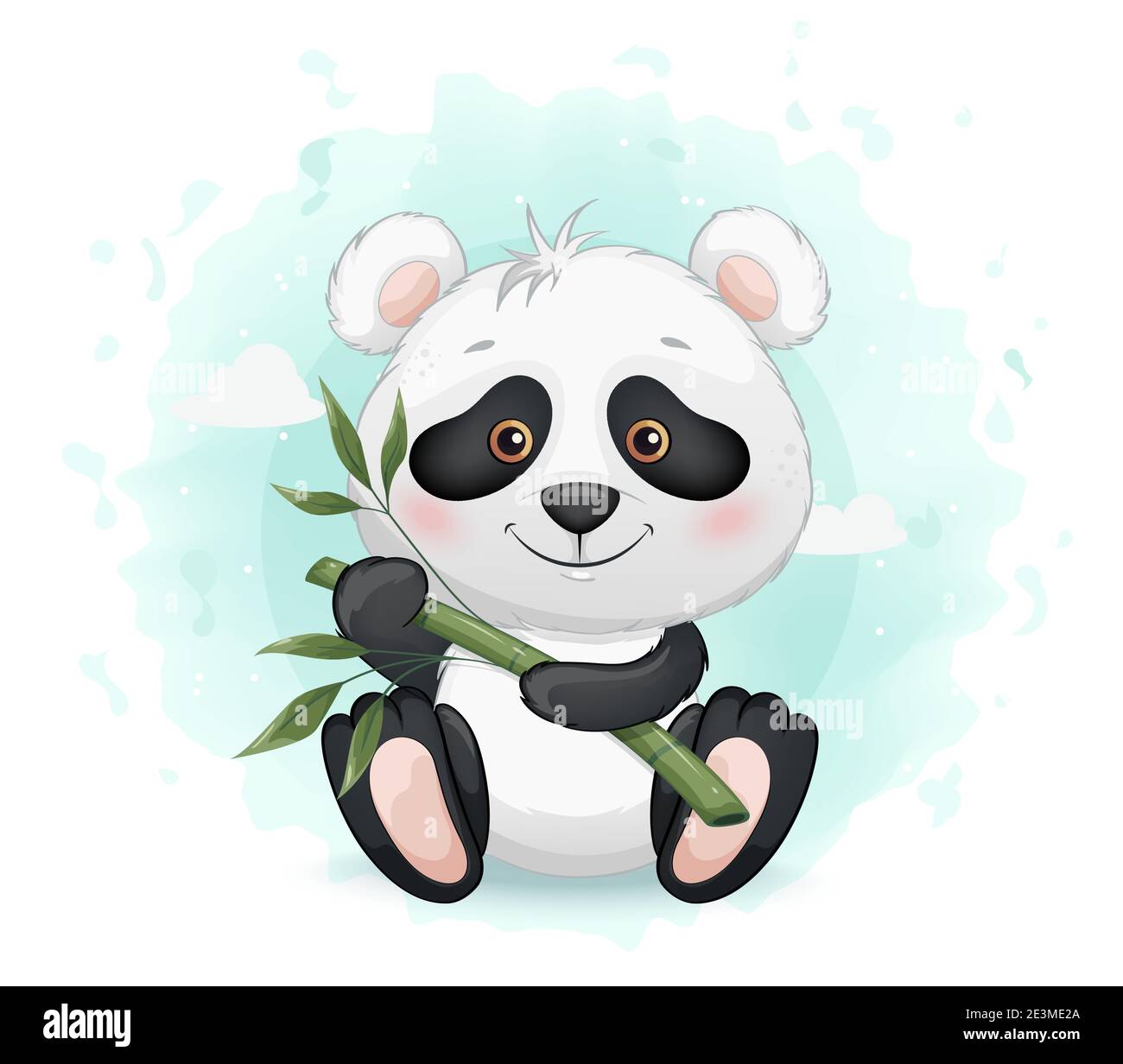 Stock vector. Cute little panda holding bamboo. Funny cartoon character ...