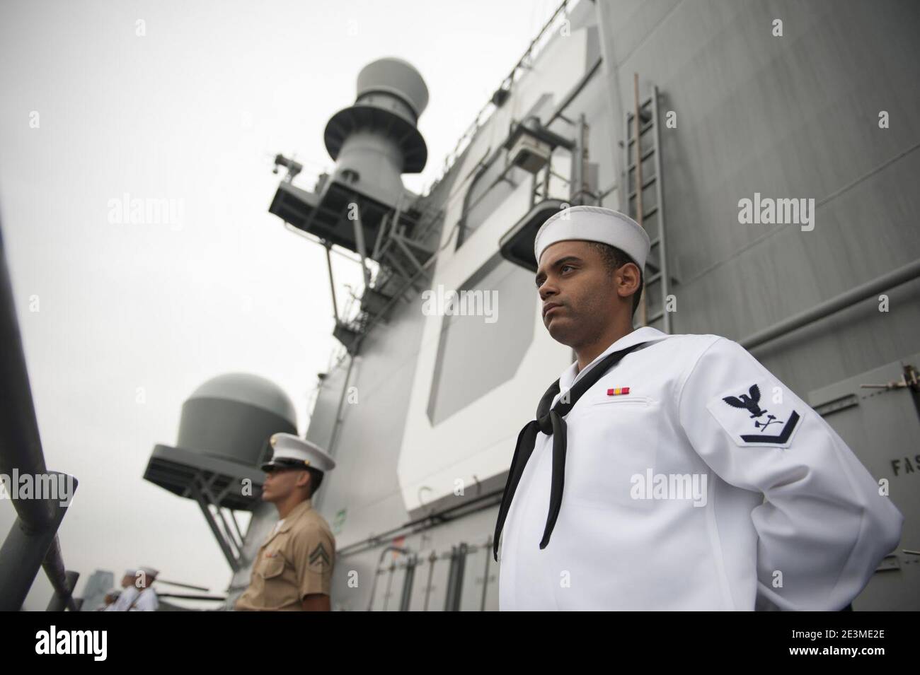 Manning the rails as USS America departs Rio De Janeiro 140809 Stock ...
