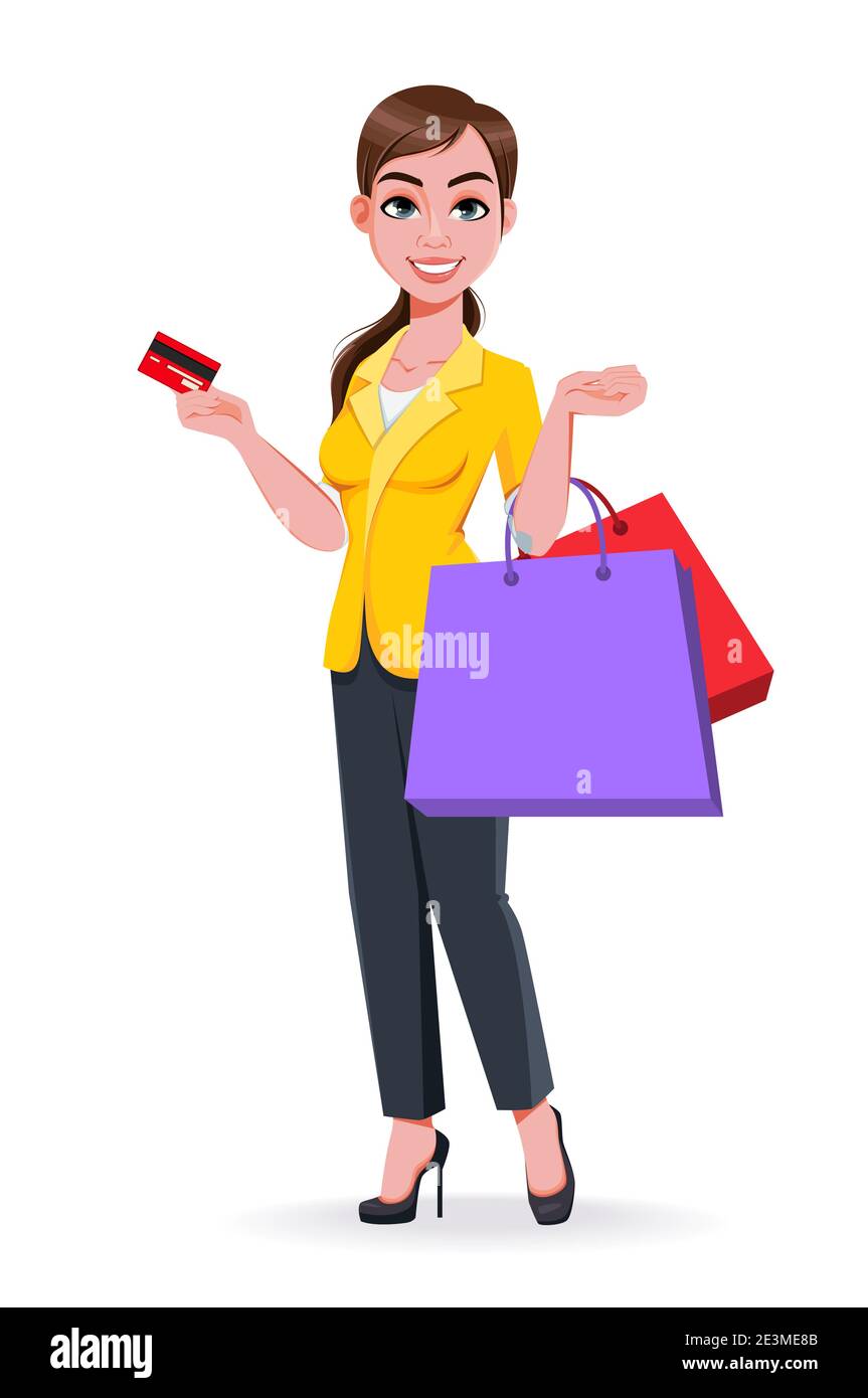 Young beautiful business woman, shopping concept. Cute businesswoman ...