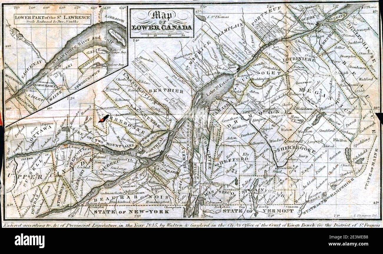 Map of Lower Canada, 1835 Stock Photo - Alamy