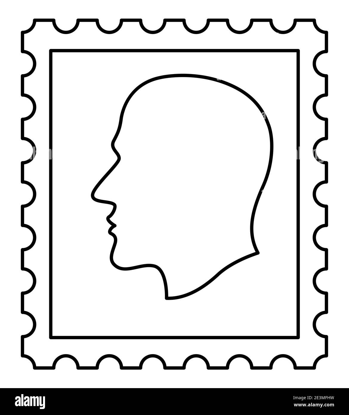 Illustration of the abstract human profile portrait on postage stamp ...