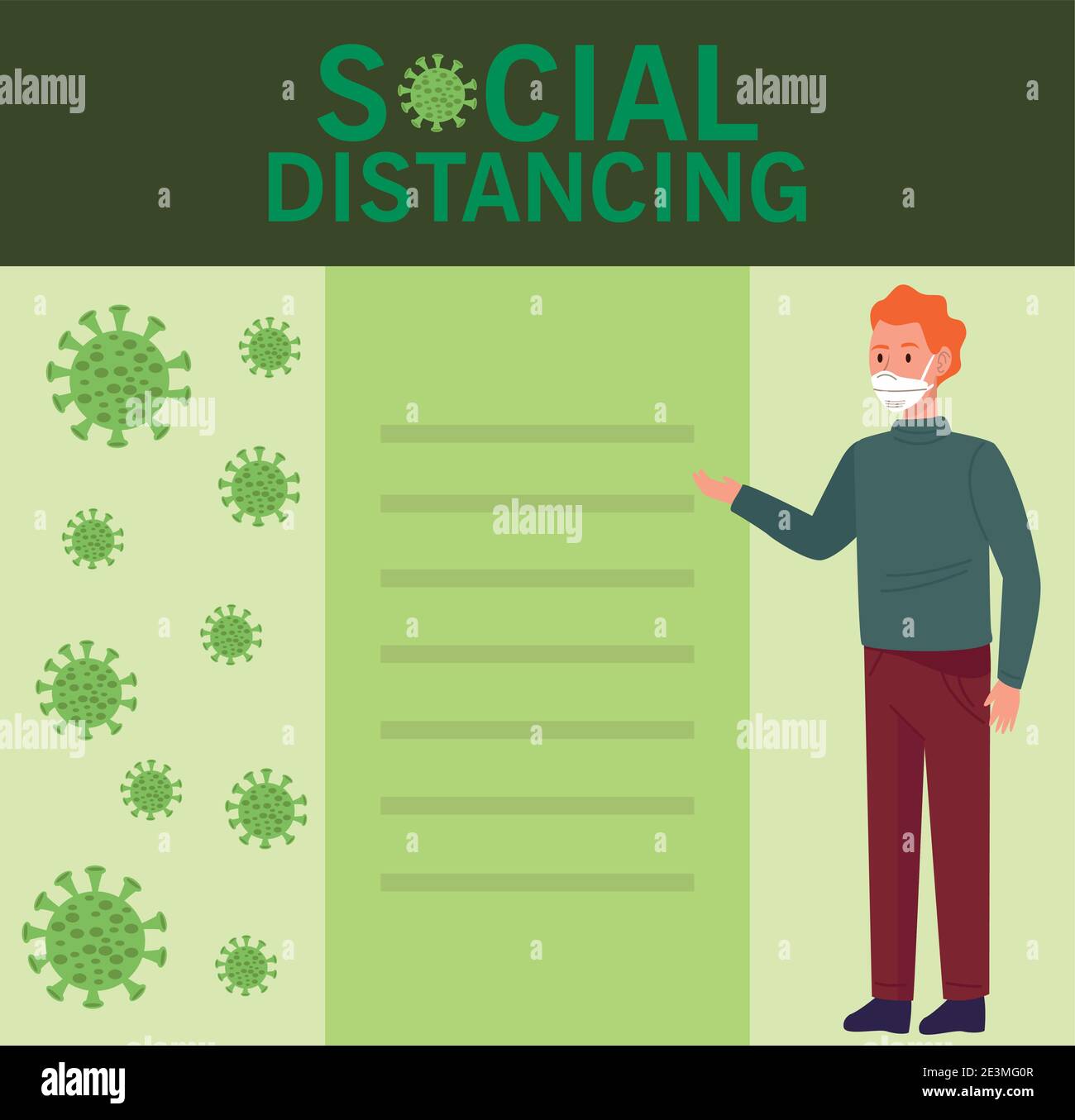 social distancing for covid19 prevention campaign poster with man ...