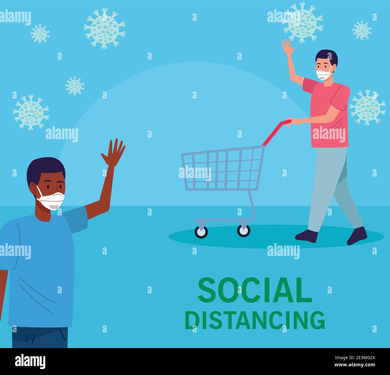 social distancing for covid19 prevention campaign with interracial men ...