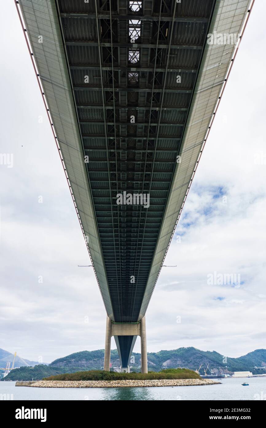 Bottom View of Tsing Ma Bridge, Ma Wan, Hong Kong Stock Photo - Alamy