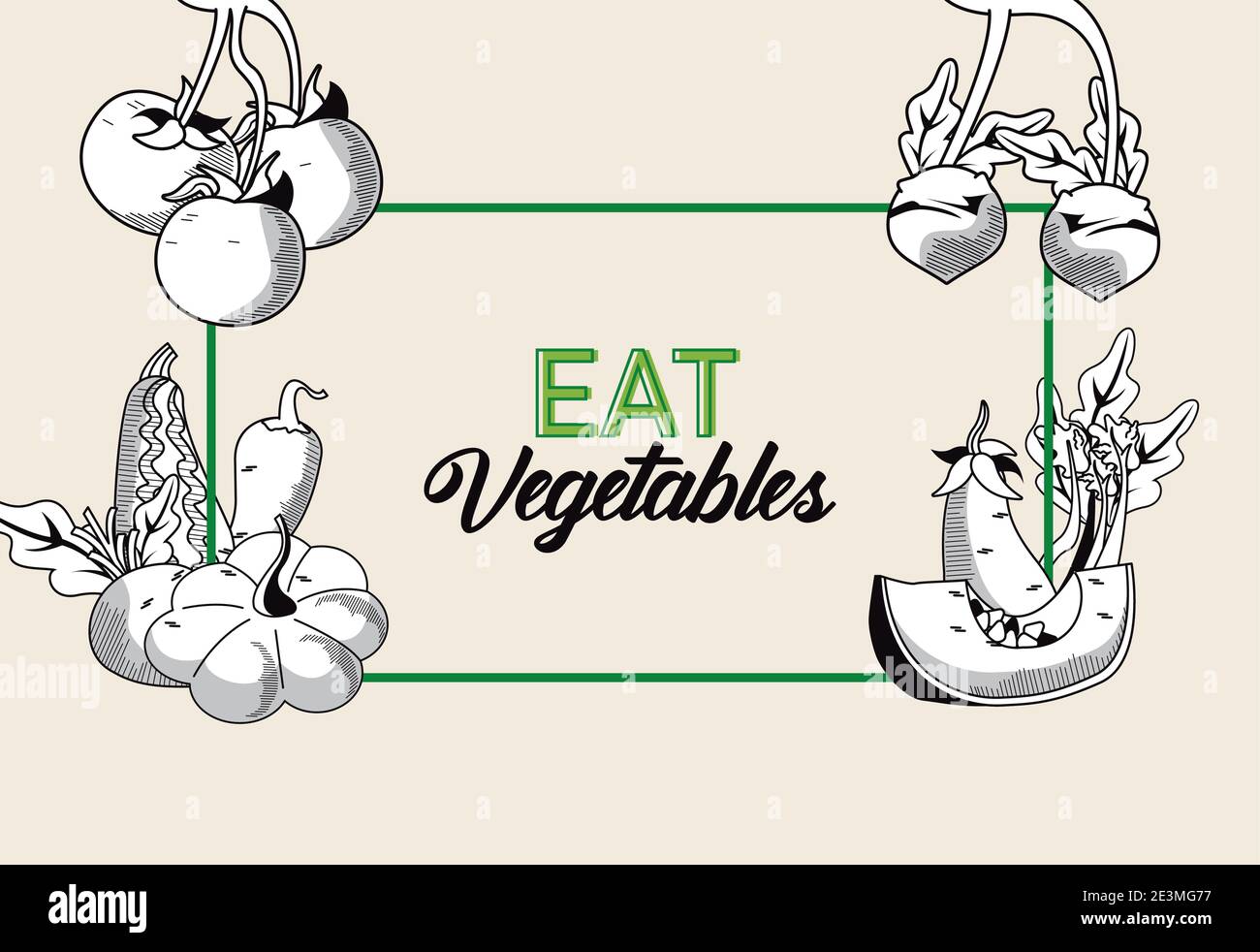 eat vegetables lettering poster with healthy food in rectangular frame ...