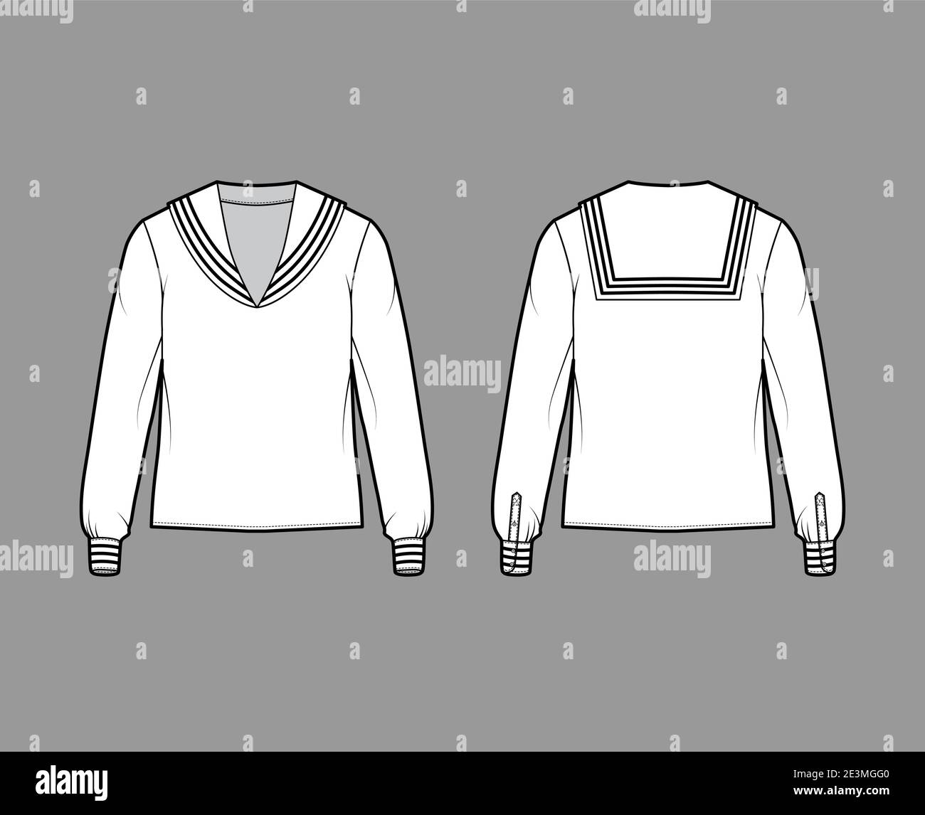 Shirt middy sailor suit technical fashion illustration with long ...
