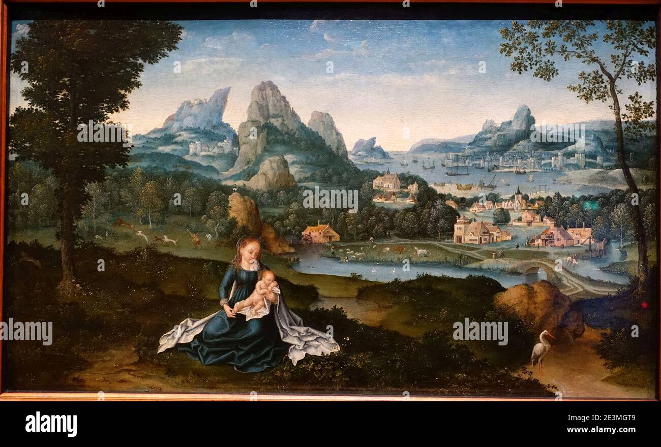 Maria with Sleeping Child in a landscape, by Joachim Patinier, Antwerp ...