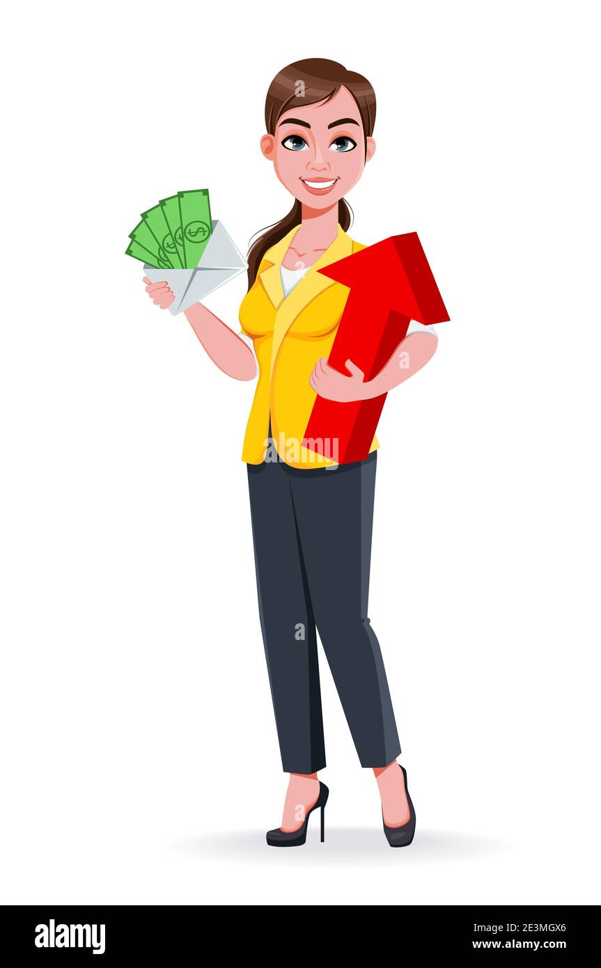Young beautiful business woman, rise of income concept. Cute ...