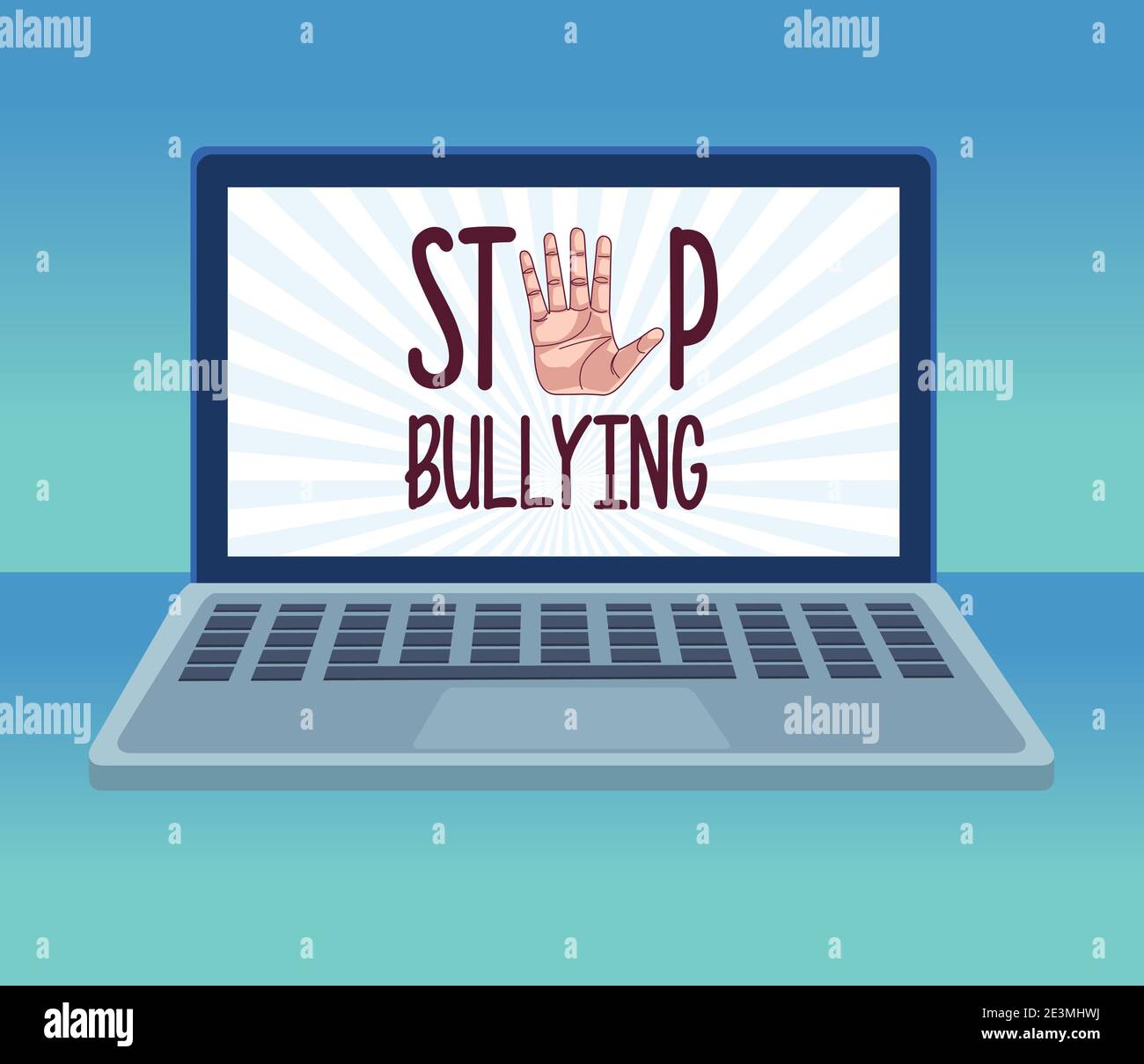 stop cyber bullying lettering and hand stoping in laptop vector ...