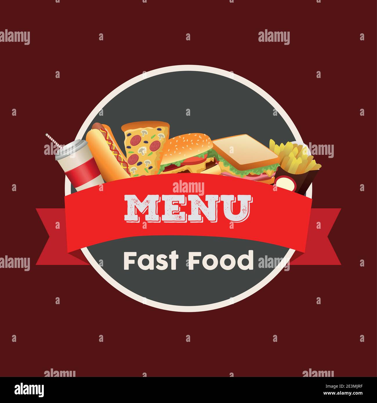 delicious fast food menu template with circular frame and ribbon vector ...