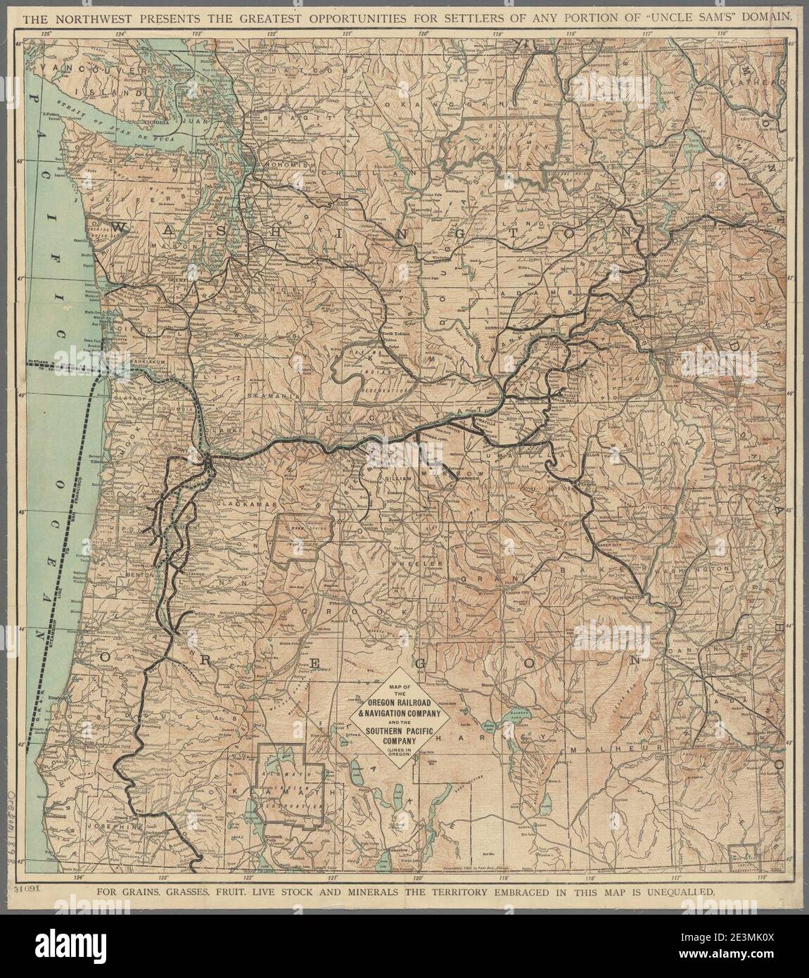 Map of the Oregon Railroad and Navigation Company and the Southern ...