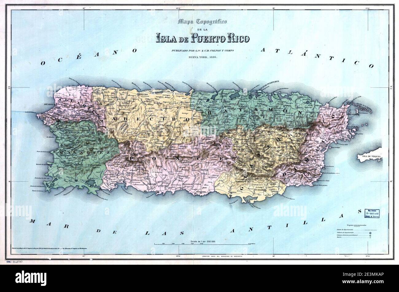 Mapa topográfico de la isla de Puerto Rico retusche Stock Photo - Alamy