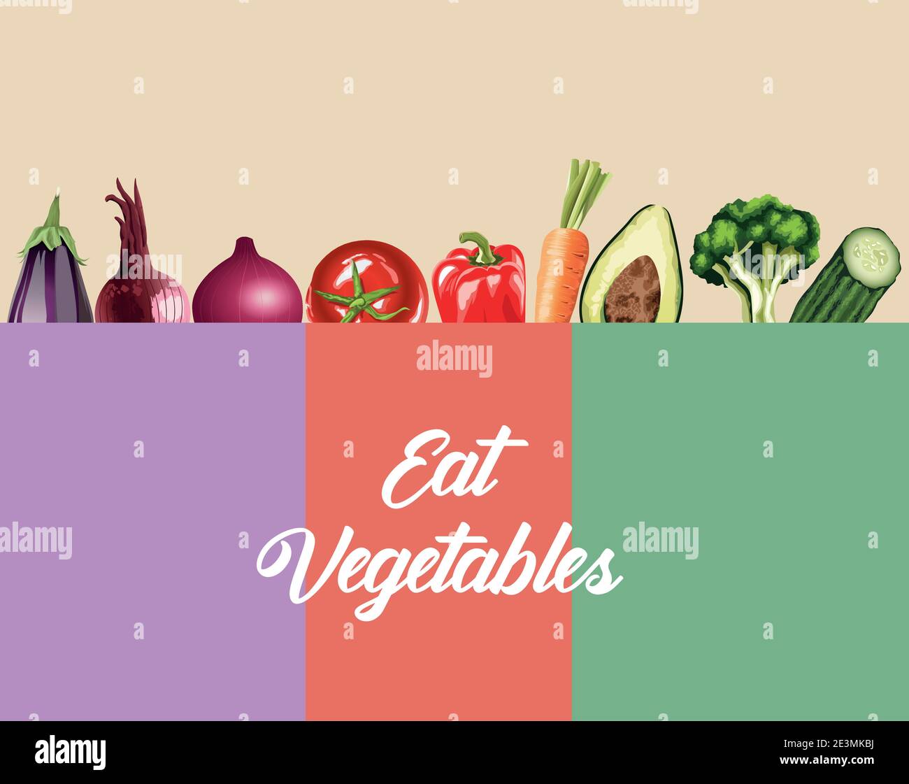 eat vegetables lettering poster with healthy food in colors frame ...
