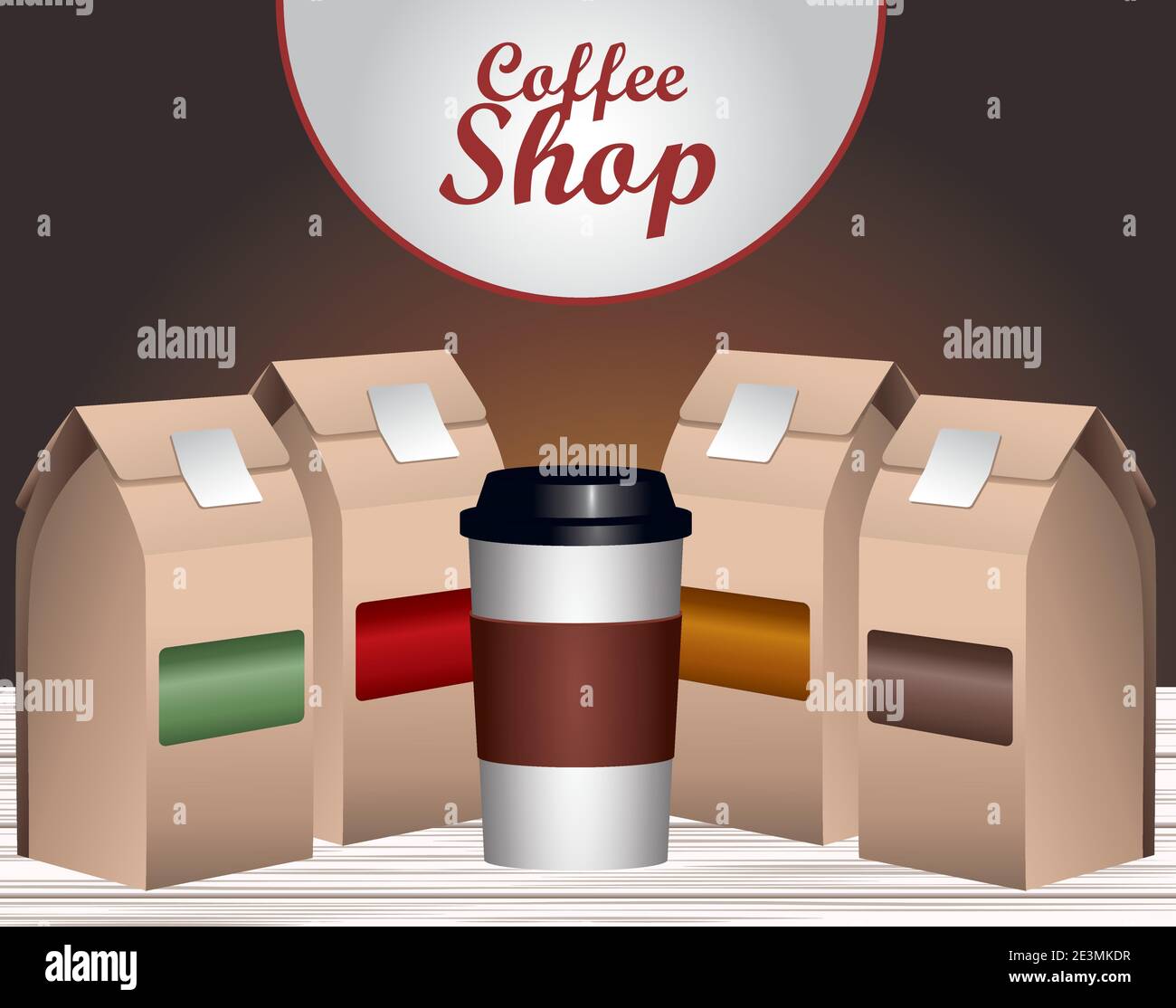 coffee shop lettering with pot and packing boxes vector illustration ...