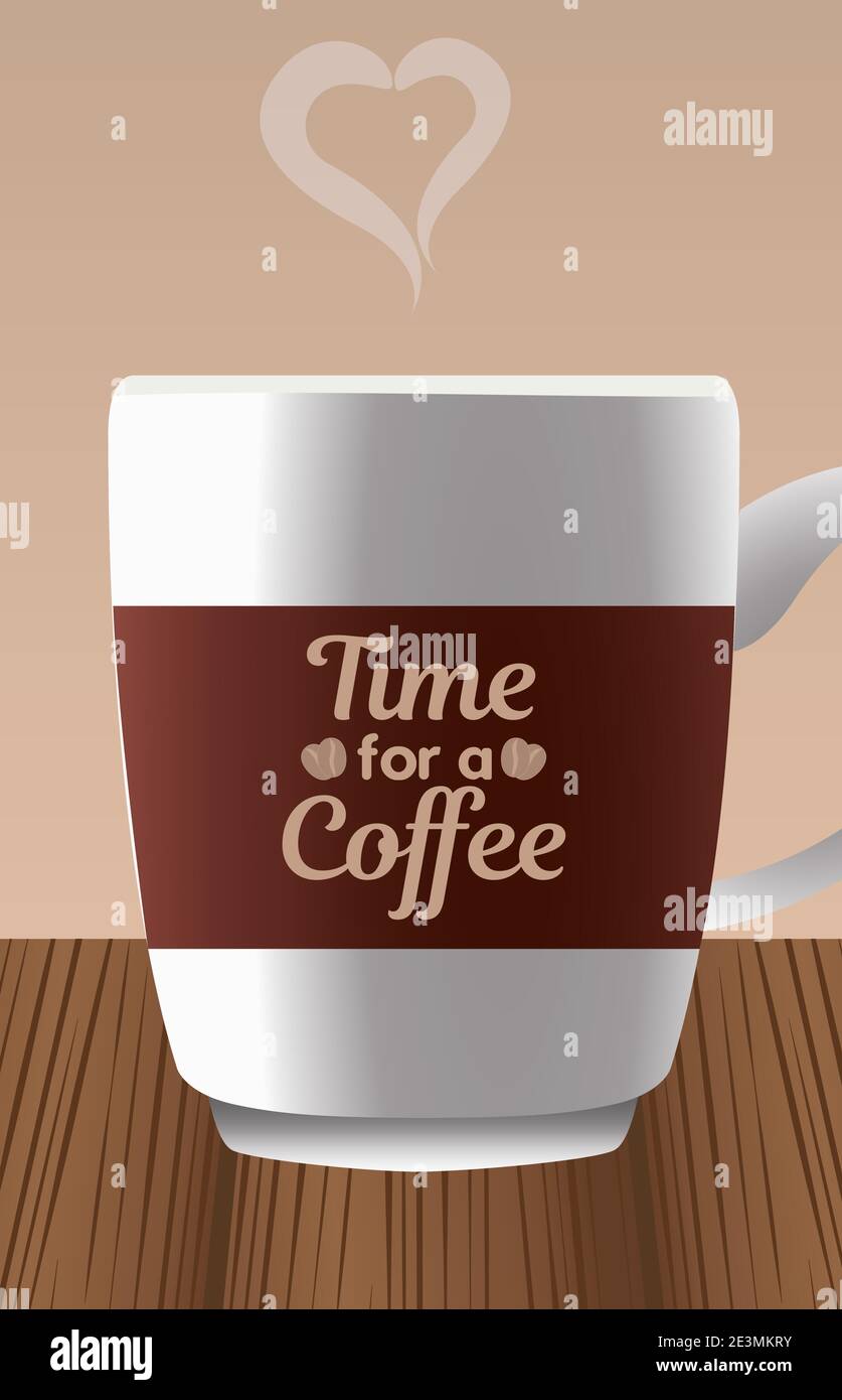 time for a coffee lettering in cup with heart vector illustration ...