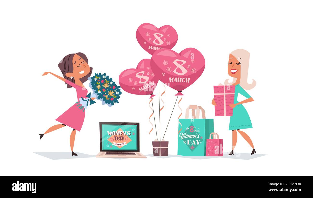 happy girls celebrating womens day 8 march holiday celebration concept ...