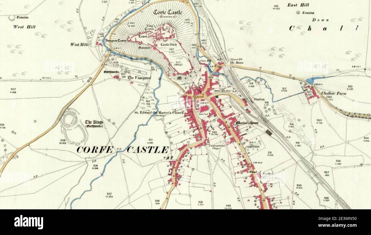 Map Corfe Castle 1886 Stock Photo - Alamy