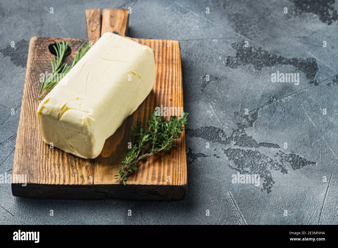 Fresh butter package, on gray background with copy space for text Stock ...