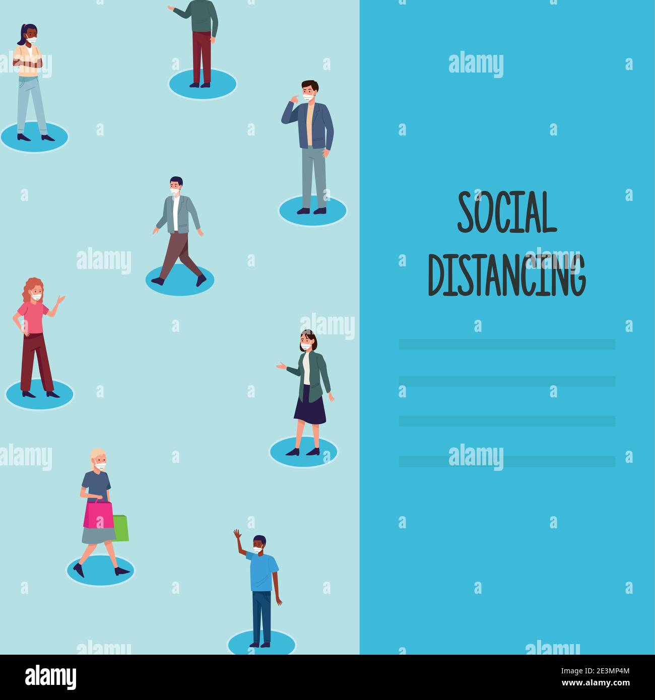 social distancing for covid19 prevention campaign with people wearing ...
